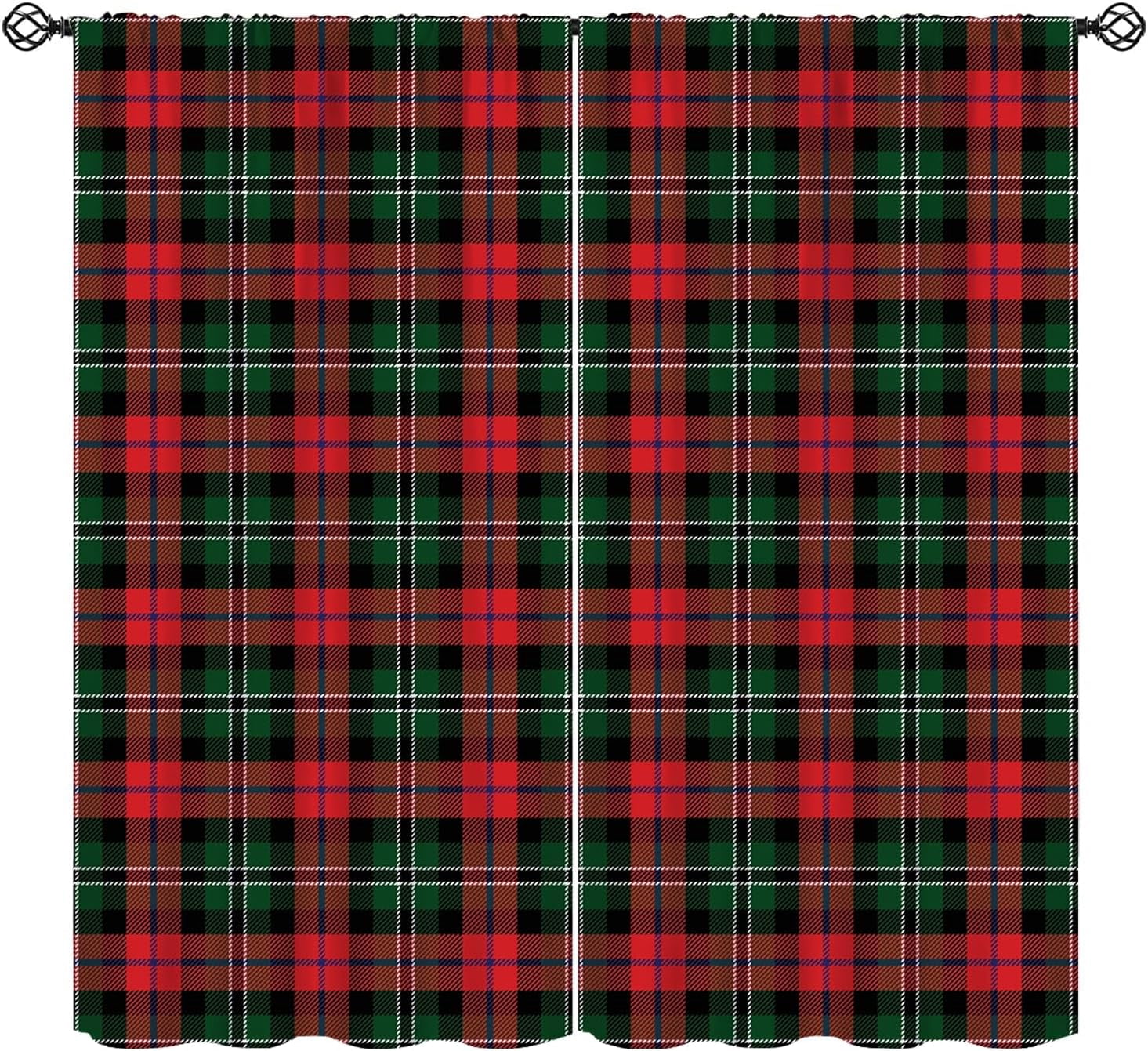 Christmas Curtains, Green Red Repeating Pattern Lattice Holiday Window ...