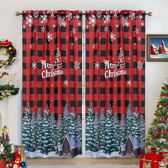 Christmas Curtains for Living Room, Tartan Striped Christmas Tree ...
