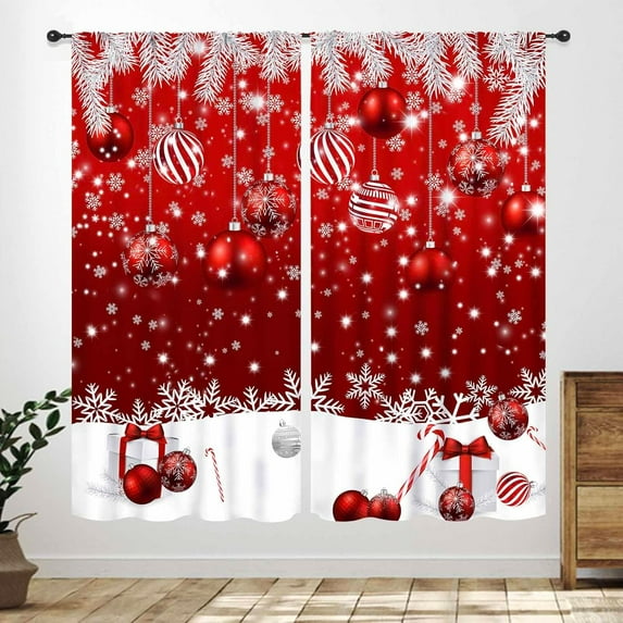 Christmas Curtains for Living Room,Winter Fir Christmas Color Balls ...