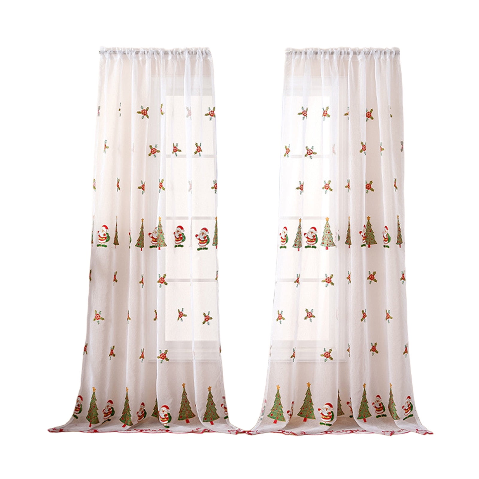 Christmas Curtains, Santa Claus Window Screen, Embroidered Rectangular ...