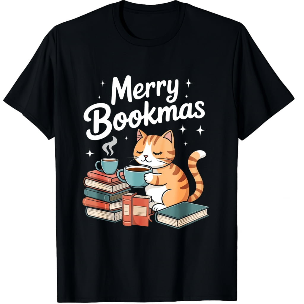 Christmas Cute Cat Reading Book Coffee Striped With Books And Steam ...