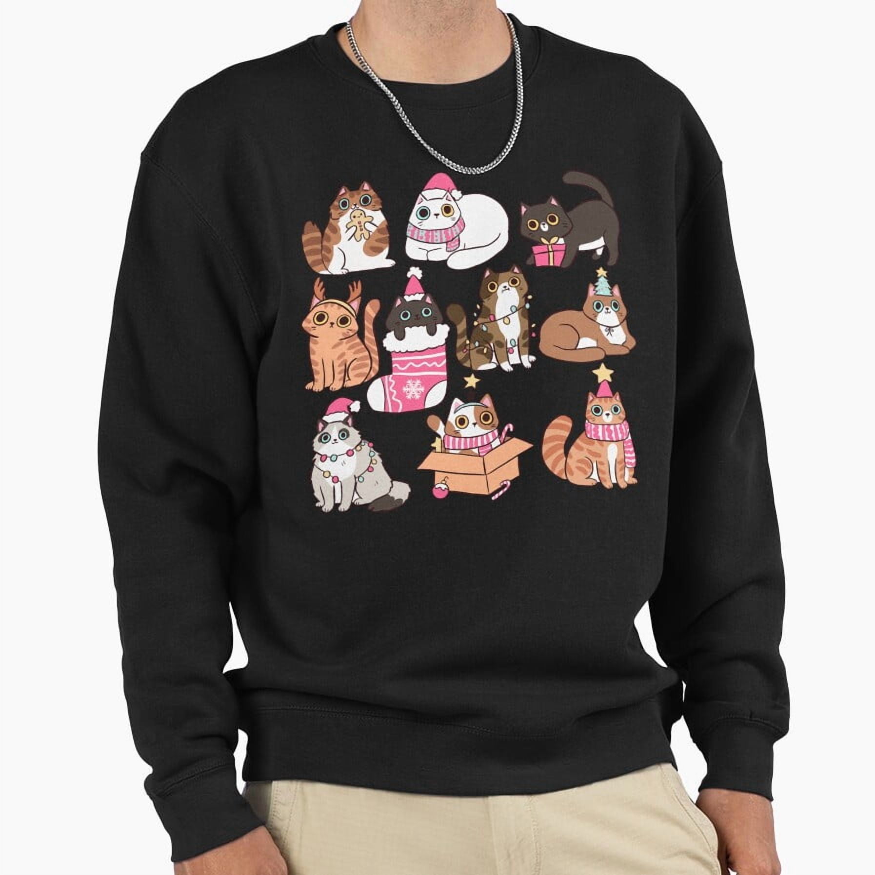 Christmas Cute Cats Pattern Illustration Graphic Unisex Sweatshirt ...