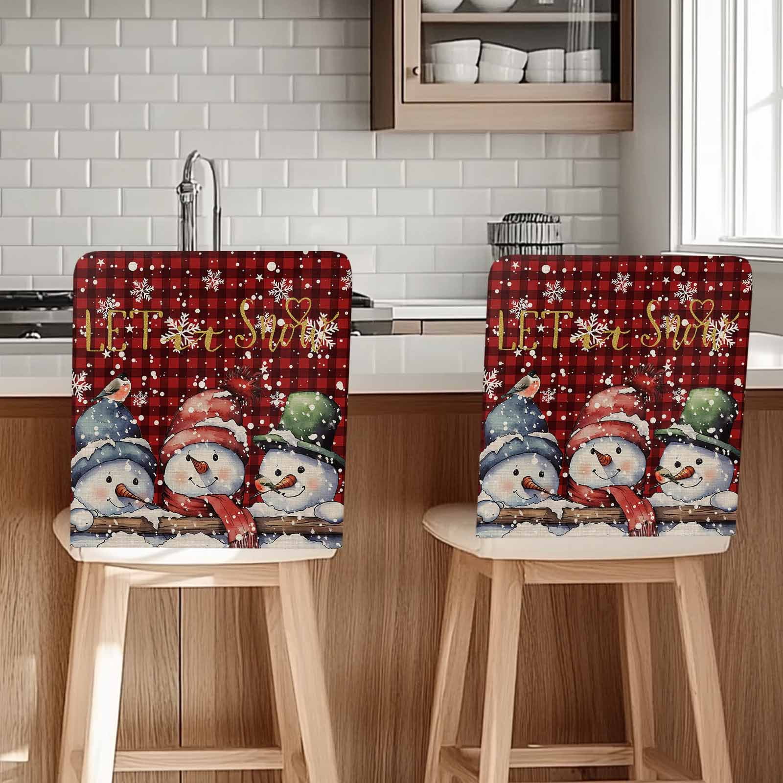 Christmas Cute Chair Covers Set of 8 Snowman Red Buffalo Plaid Chair ...