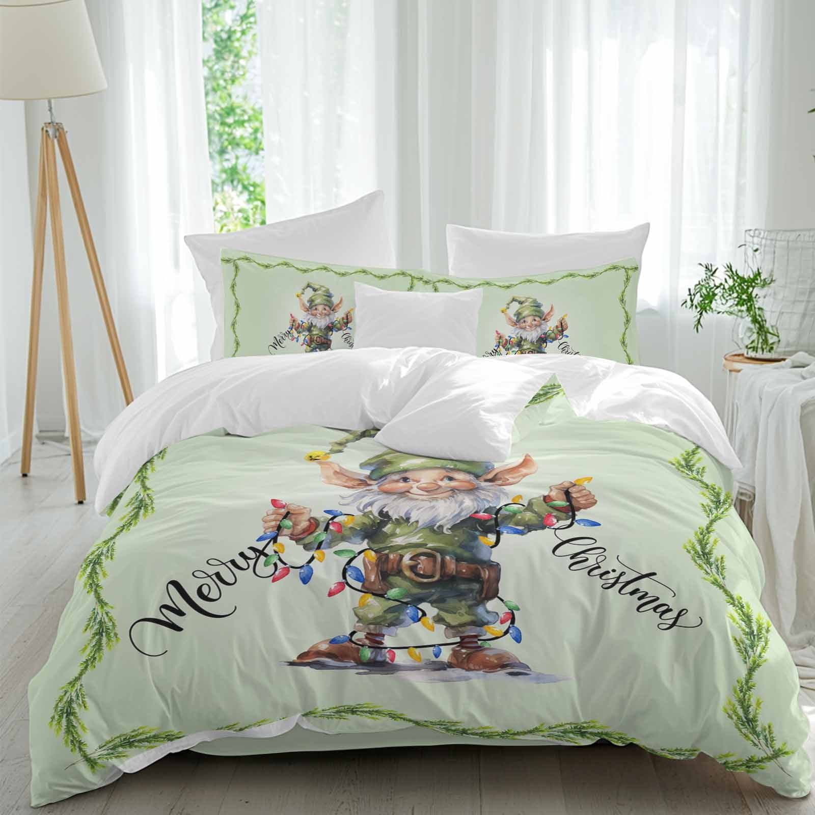 Christmas Cute Comforter Set Queen Size, Green Dwarf Elf Soft Bedding ...
