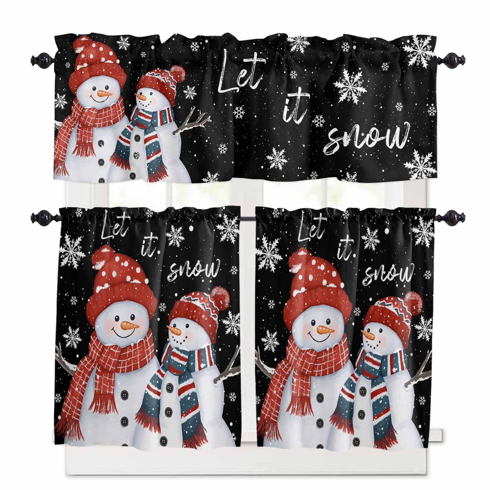 Christmas Cute Curtain Valances Set Santa Claus with Snowflakes Beige ...