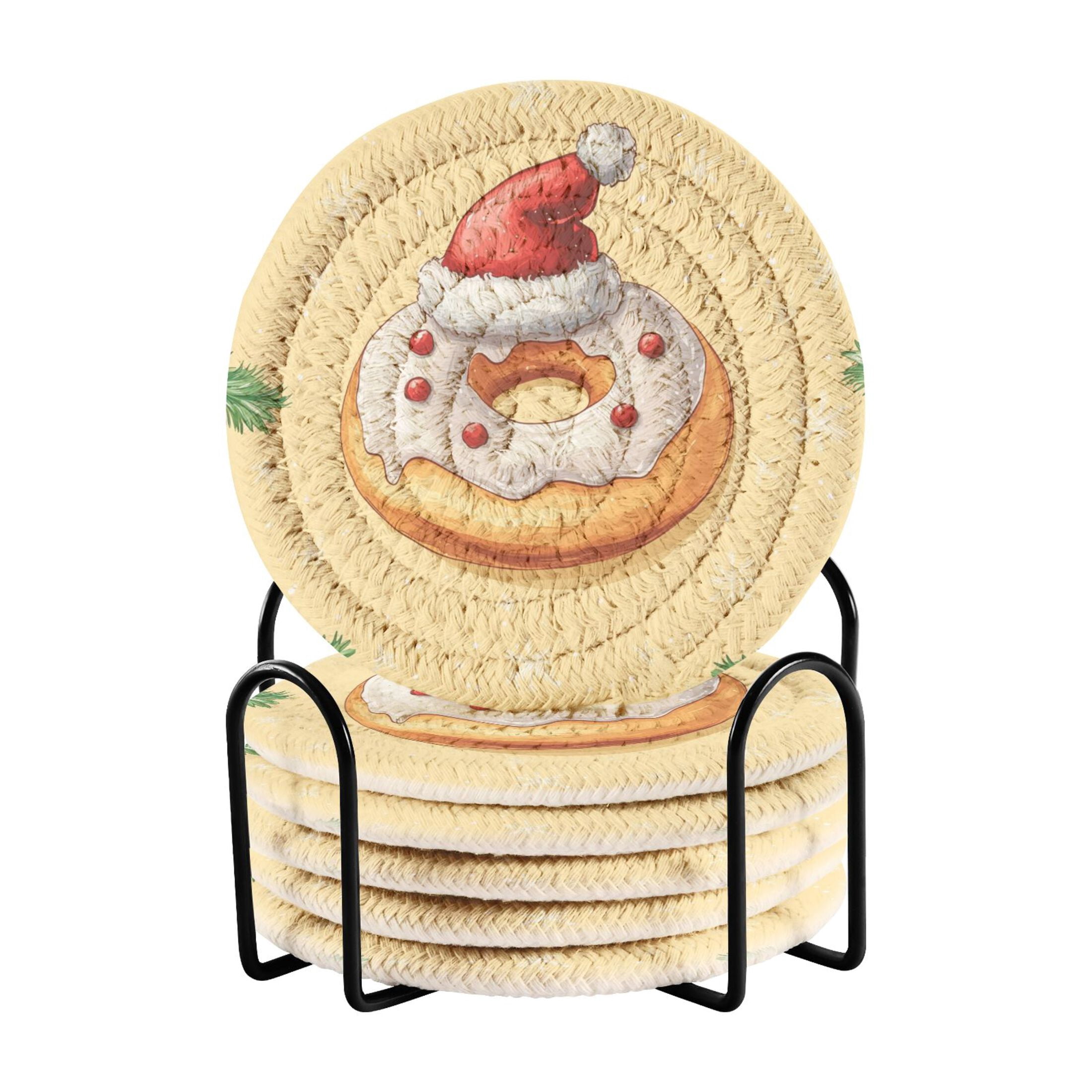 Christmas Cute Doughnut Drinking Coasters Cup Mat with Holder for ...