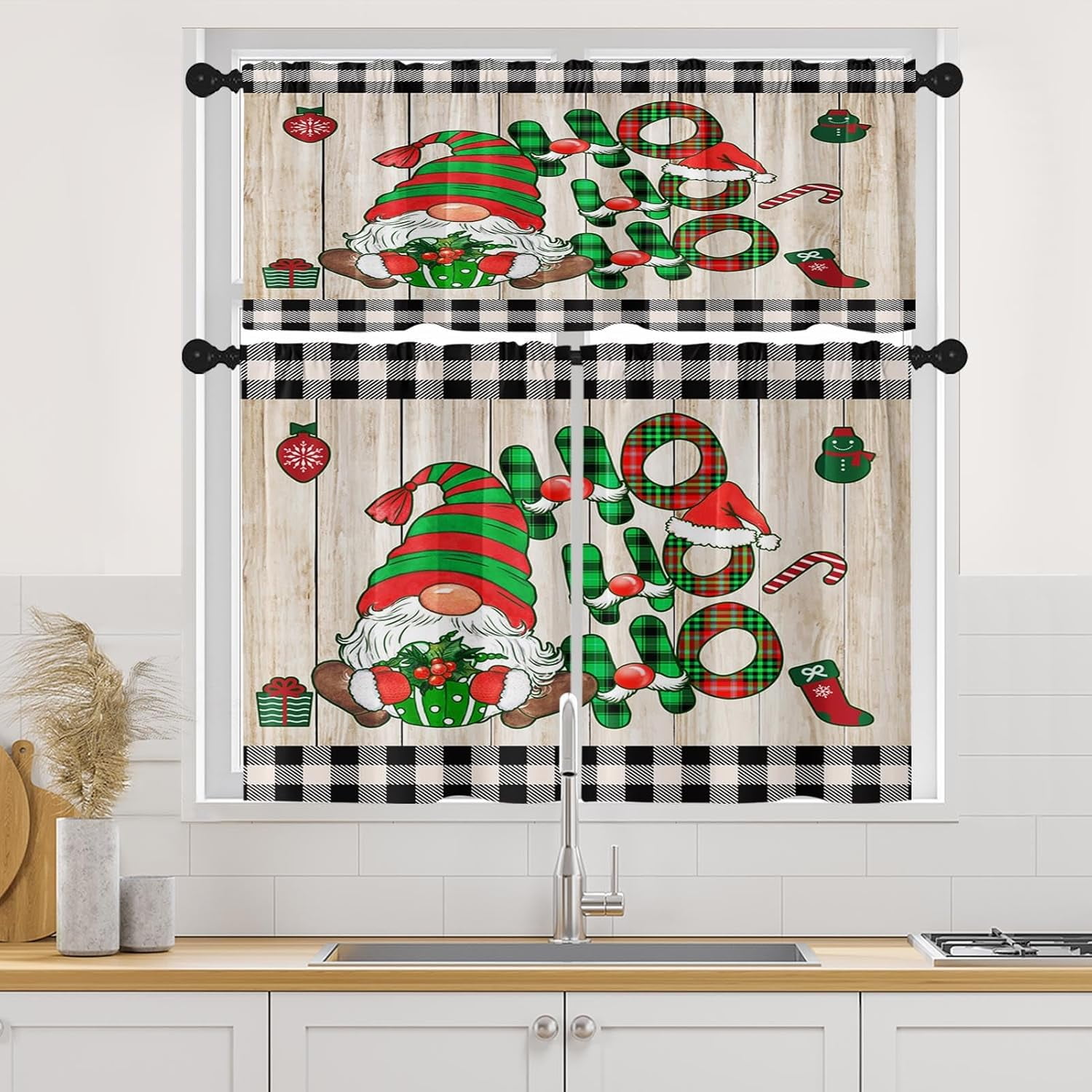 Christmas Cute Gnome Winter Kitchen Curtains Window Curtains and ...