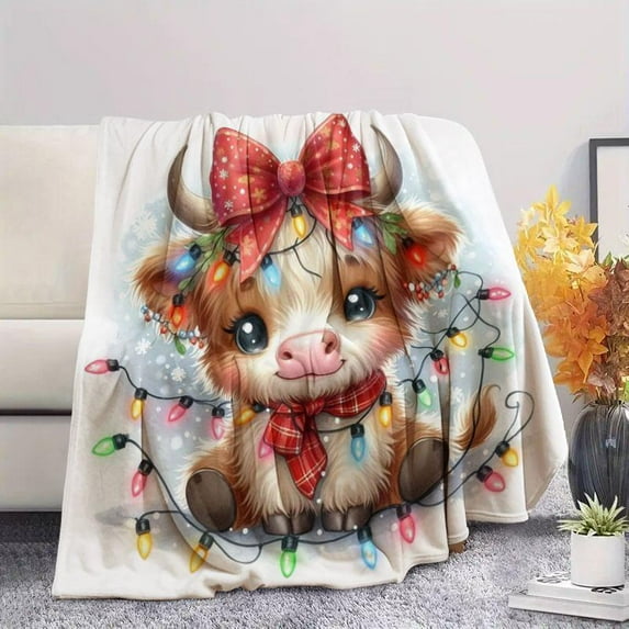 Christmas Cute Highland Cow Flannel Blanket, Soft Warm Digital Print ...