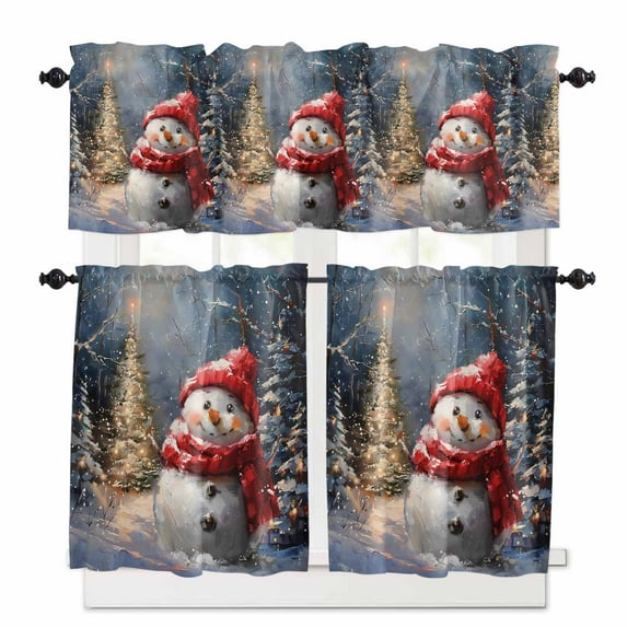 Christmas Cute Kitchen Curtains Valances and Tiers Set of 3 Red Scarf ...
