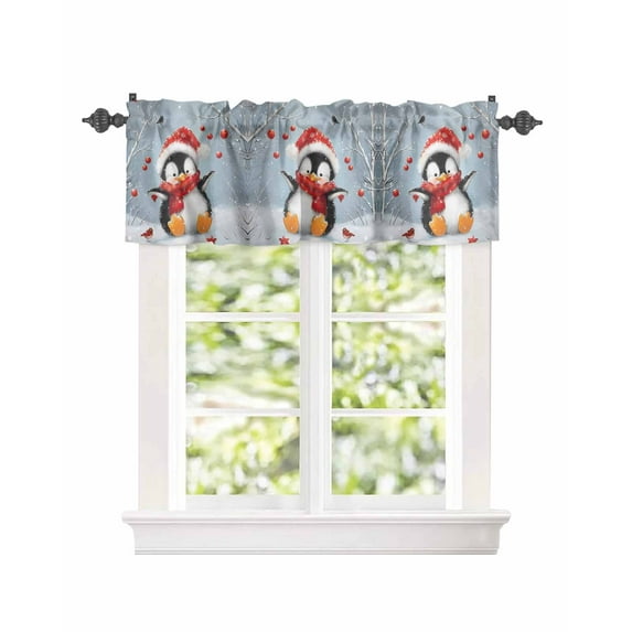Christmas Cute Penguin Santa Hat Window Valances for Kitchen,Rod Pocket ...
