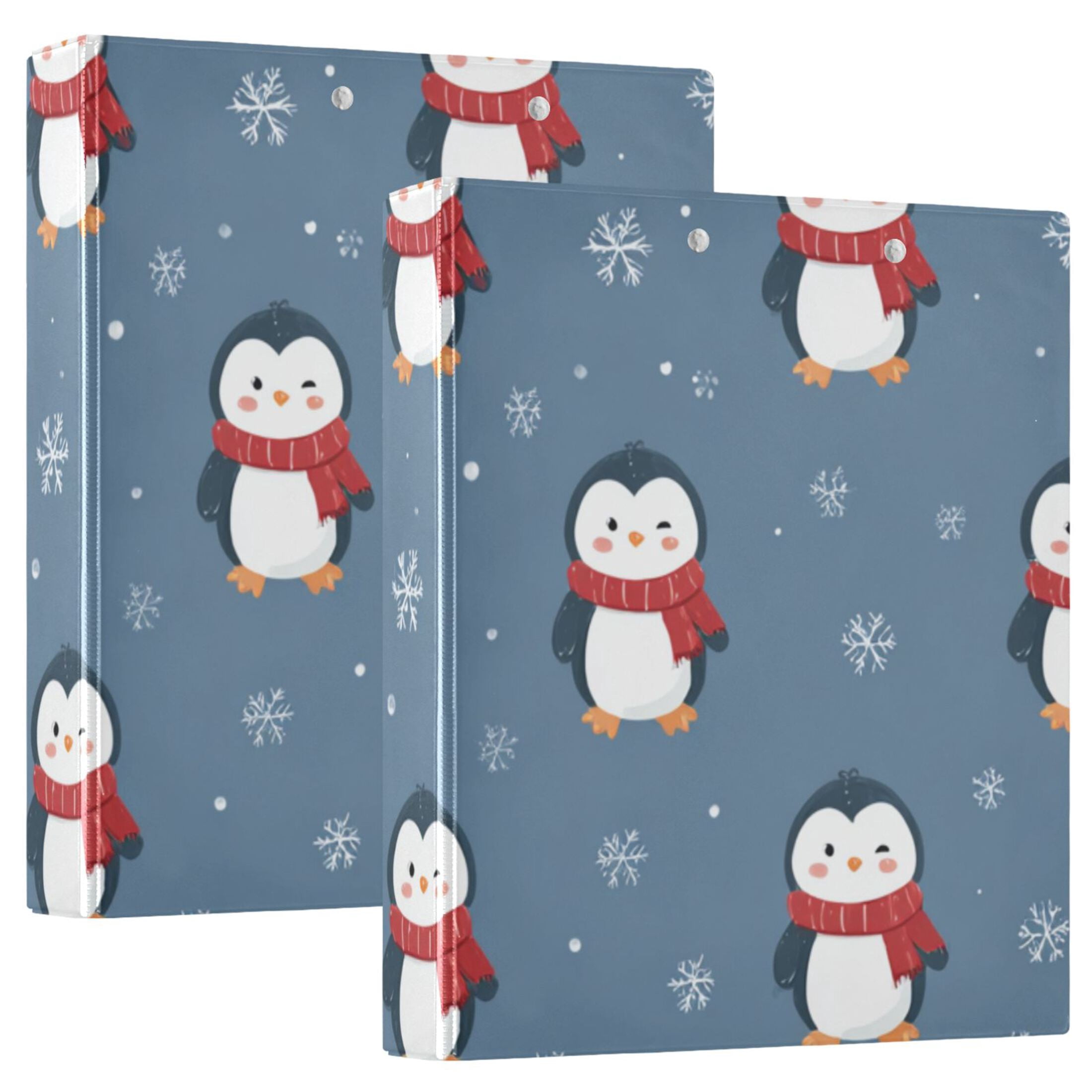 Christmas Cute Penguins with Red Scarf Round Ring Binder 3 Rings 1.5 ...