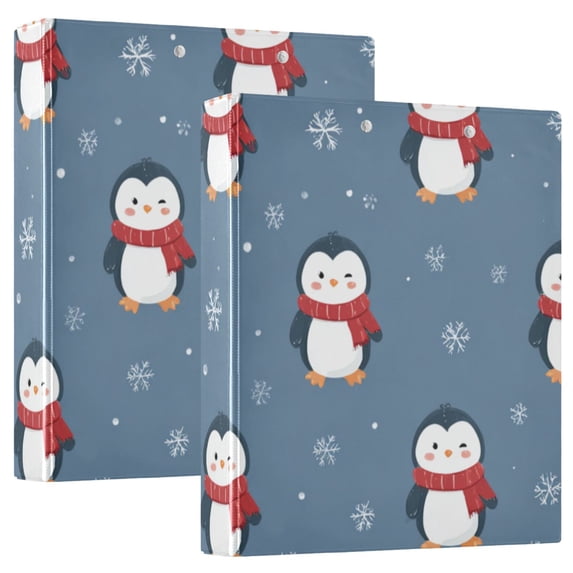 Christmas Cute Penguins with Red Scarf Round Ring Binder 3 Rings 1.5 ...