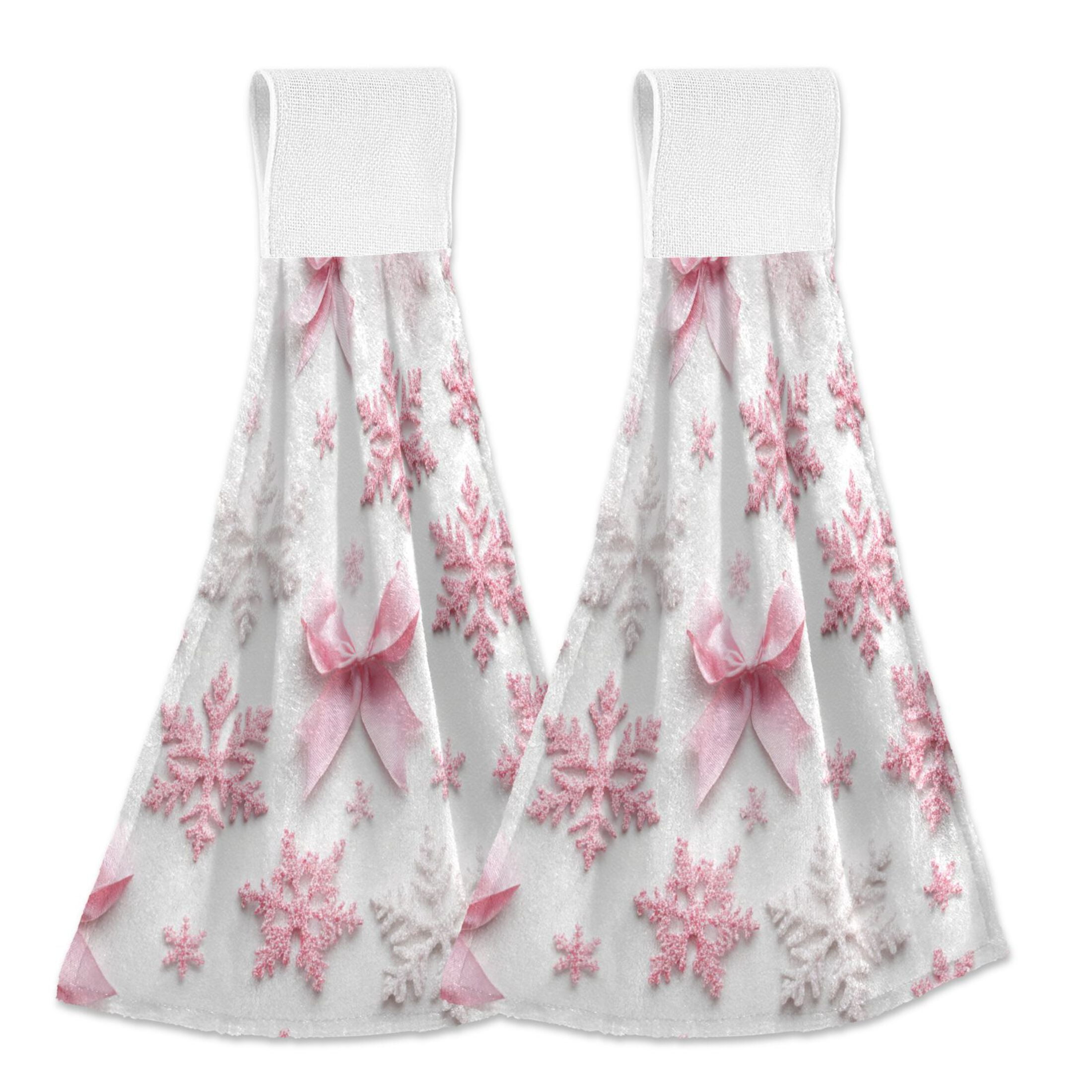 Christmas Cute Pink Bows and Snowflakes Hanging Towels with Loop Hand ...