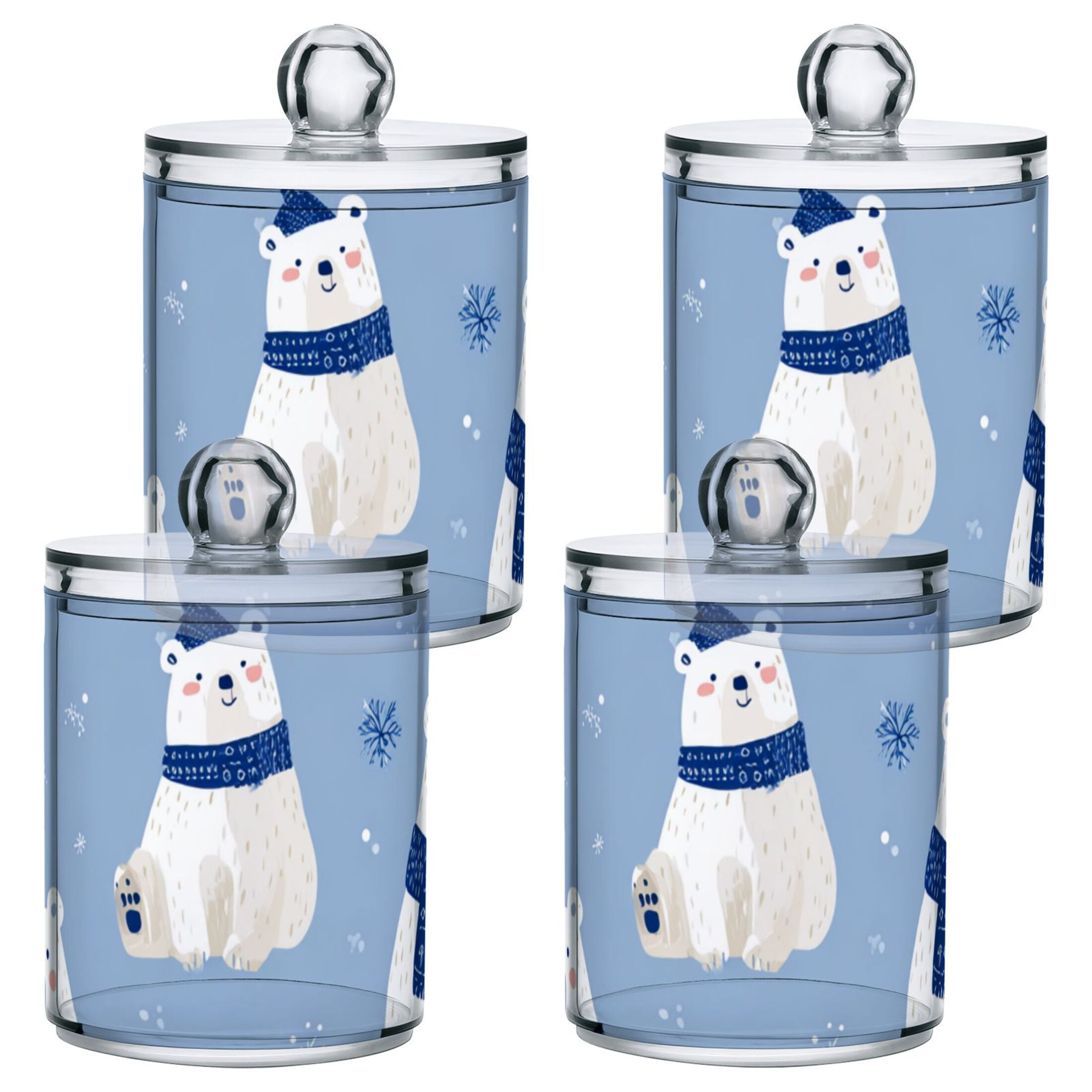 Christmas Cute Polar Bears with Blue Scarves Translucent Plastic Cans ...