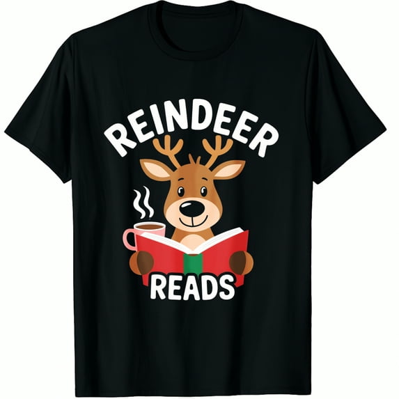 Christmas Cute Reindeer Reading Book Design Black Reads Holiday Theme ...