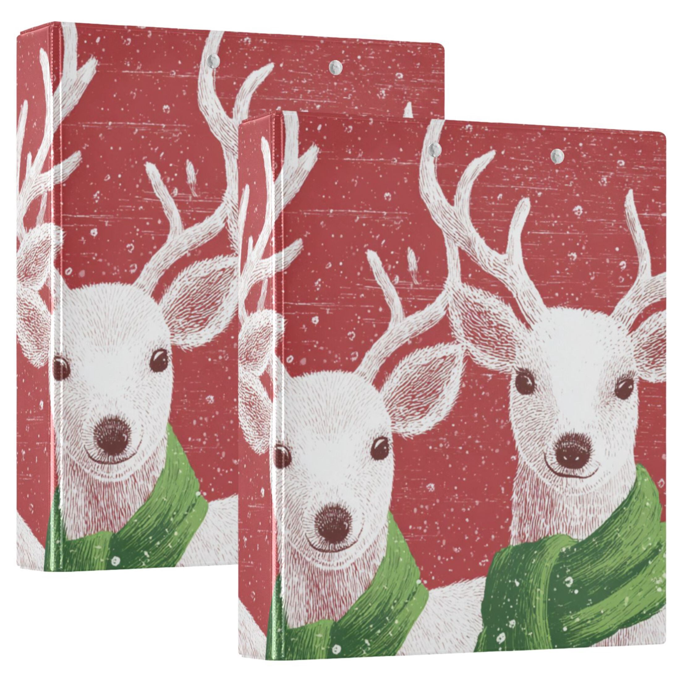 Christmas Cute Reindeer with Green Scarfs Round Ring Binder 3 Rings 1.5 ...