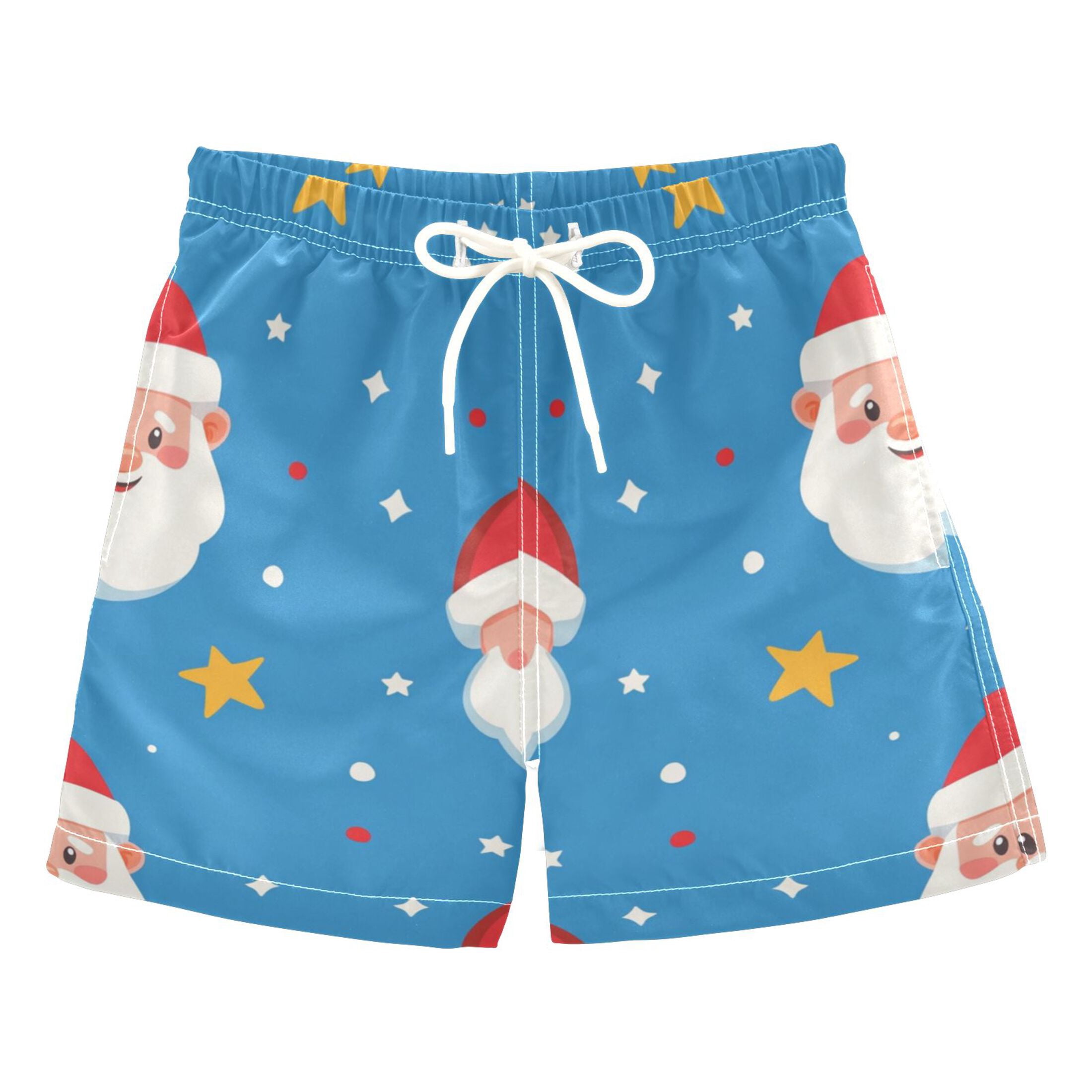 Christmas Cute Santa Faces Stars Boys' Swim Trunks Board Shorts Beach ...