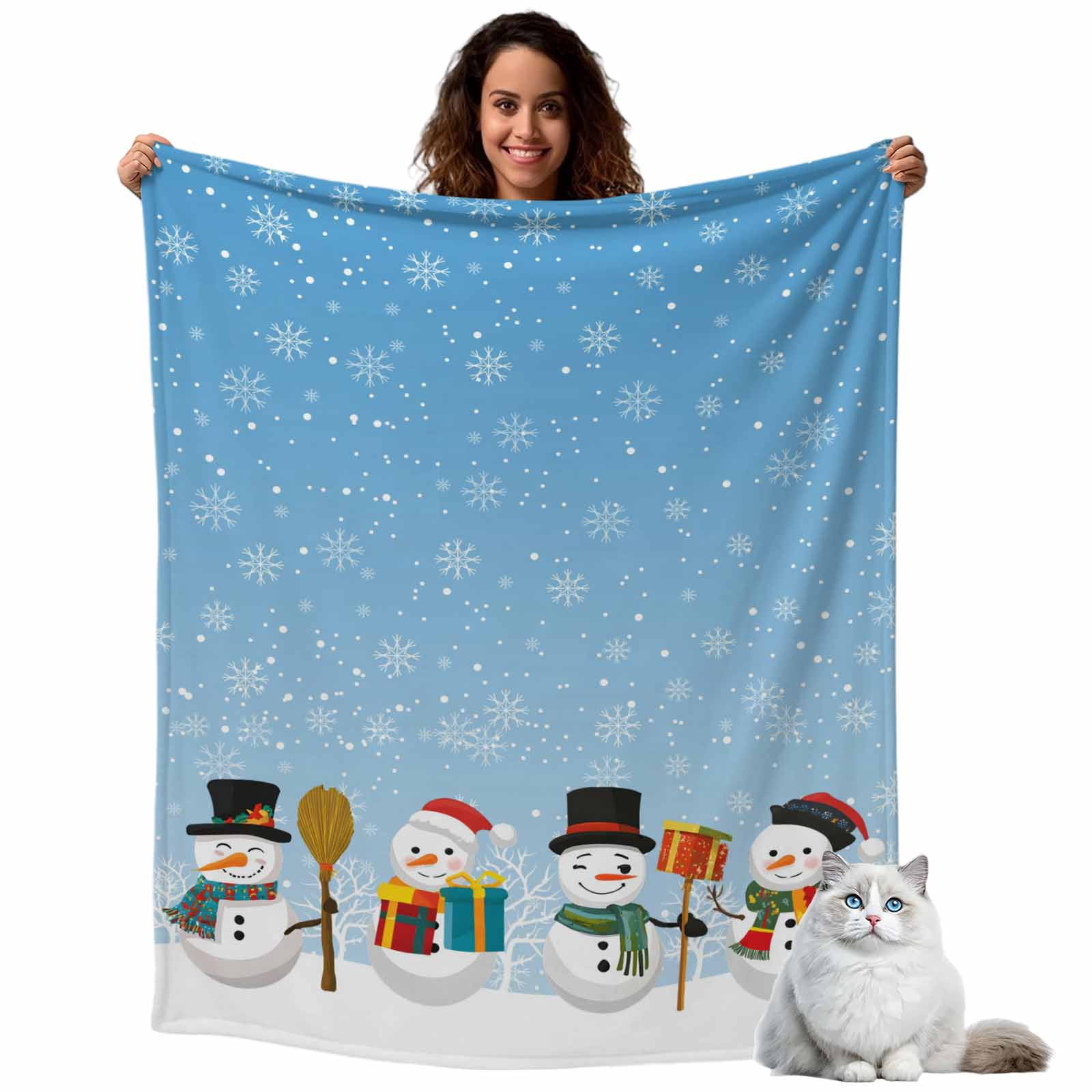 Christmas Cute Snowman Fleece Throw Blanket Lightweight Snowflakes ...