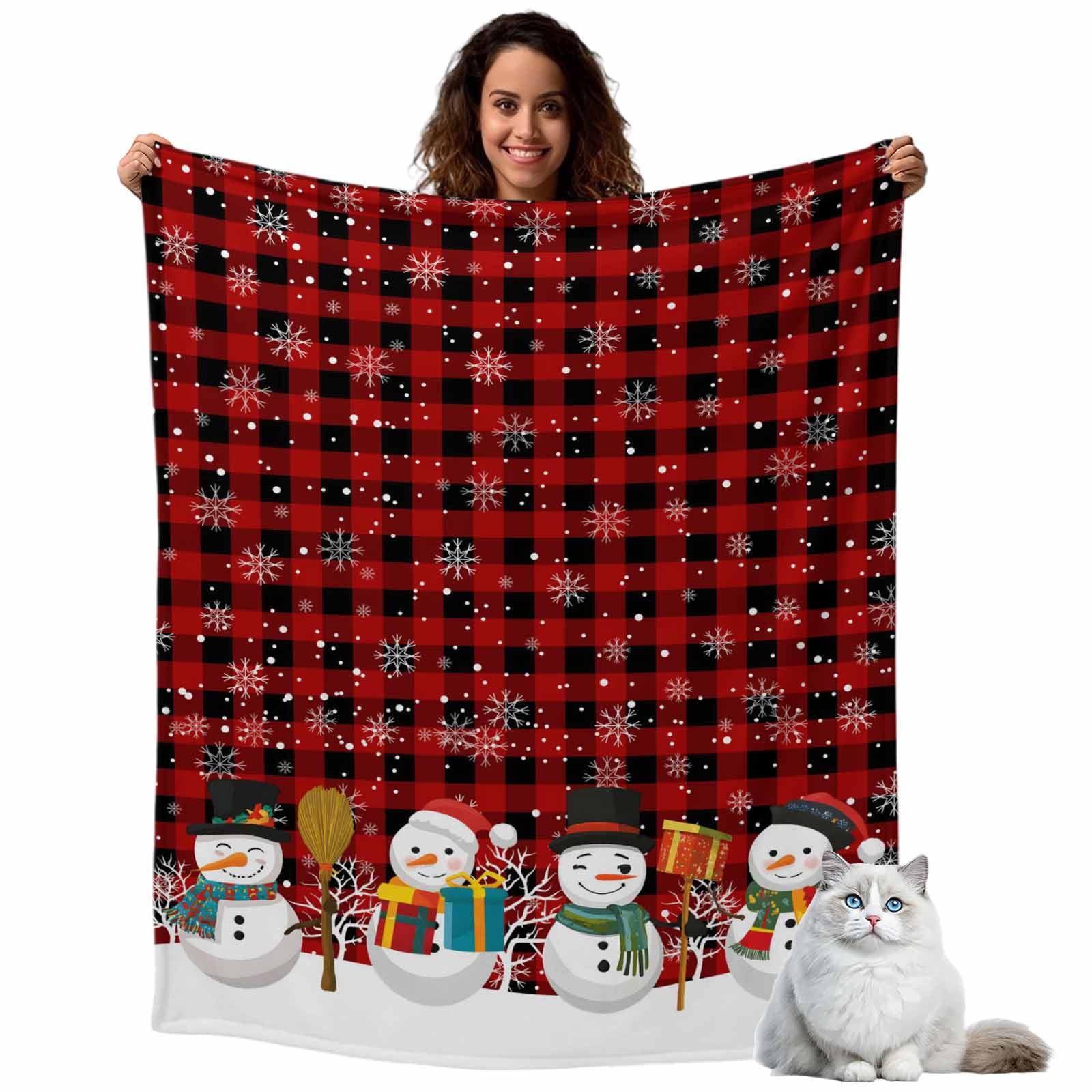 Christmas Cute Snowman Fleece Throw Blanket Lightweight Snowflakes ...