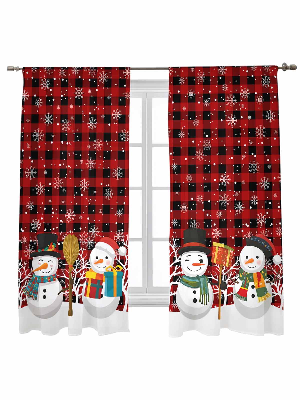Christmas Cute Snowman Sheer Curtains 72 Inch Long 2 Panels, Snowflakes ...