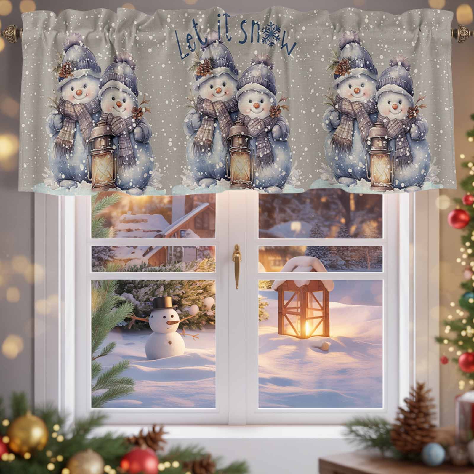 Christmas Cute Snowman Winter Snowflakes Valances for Windows,Kitchen ...