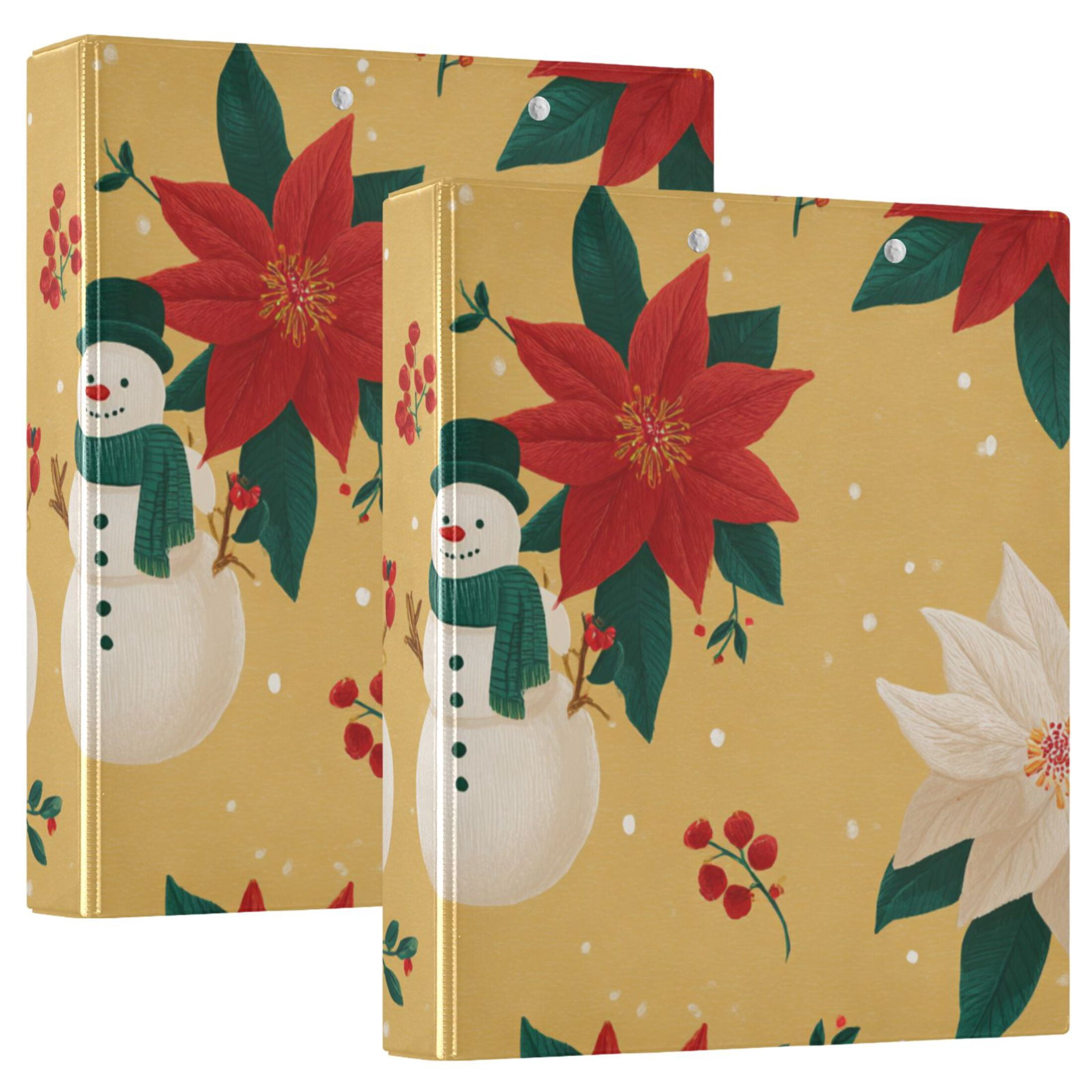 Christmas Cute Snowman with Poinsettia Round Ring Binder 3 Rings 1.5 ...