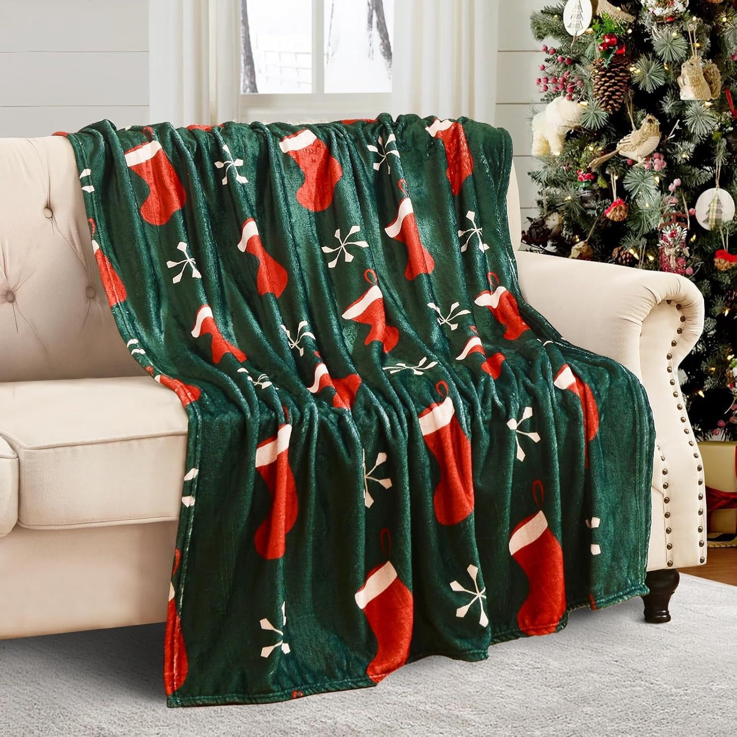 Christmas Cute Socks Print Blanket Soft Warm Sofa Bed Office Travel ...