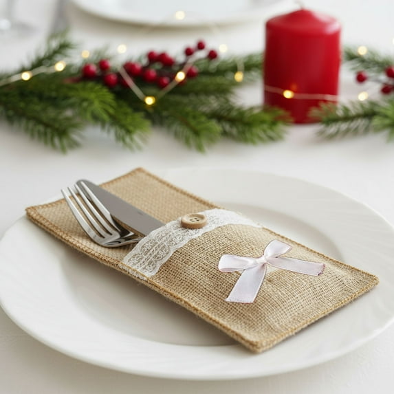 Christmas Cutlery Set Knife Fork Storage Bag Linen Utensil Holder ...