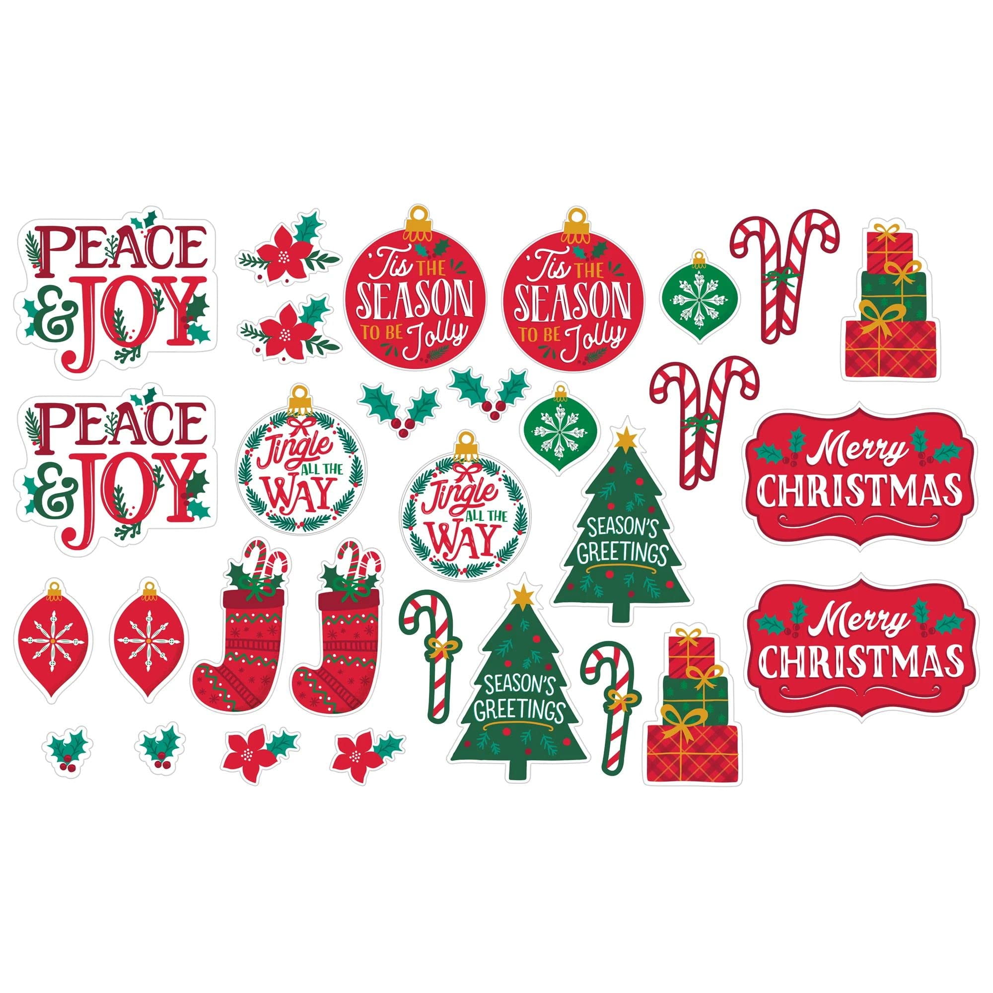 Christmas Themed Cutouts Party Decoration Kit - 2 3/5" To 11 1/2" - Red ...