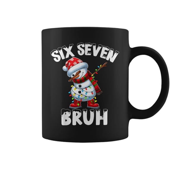 Christmas Dabbing Snowman Santa Xmas Lights Six Seven Bruh Coffee Mugs ...