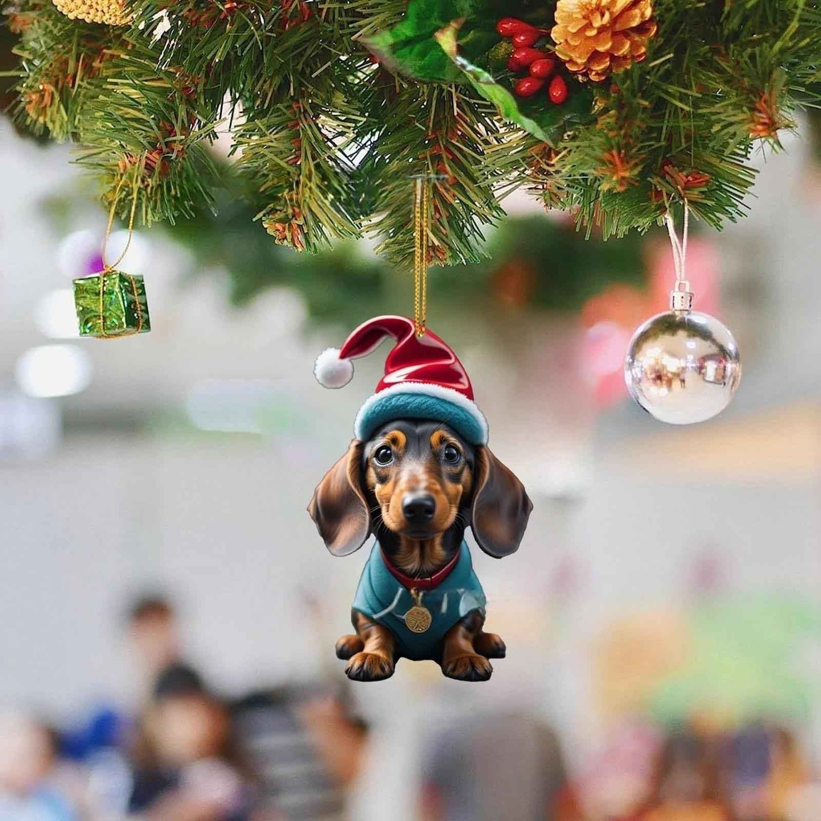 Christmas Dachshund Dog Tree Decorations,Cute 2D Acrylic Hanging ...