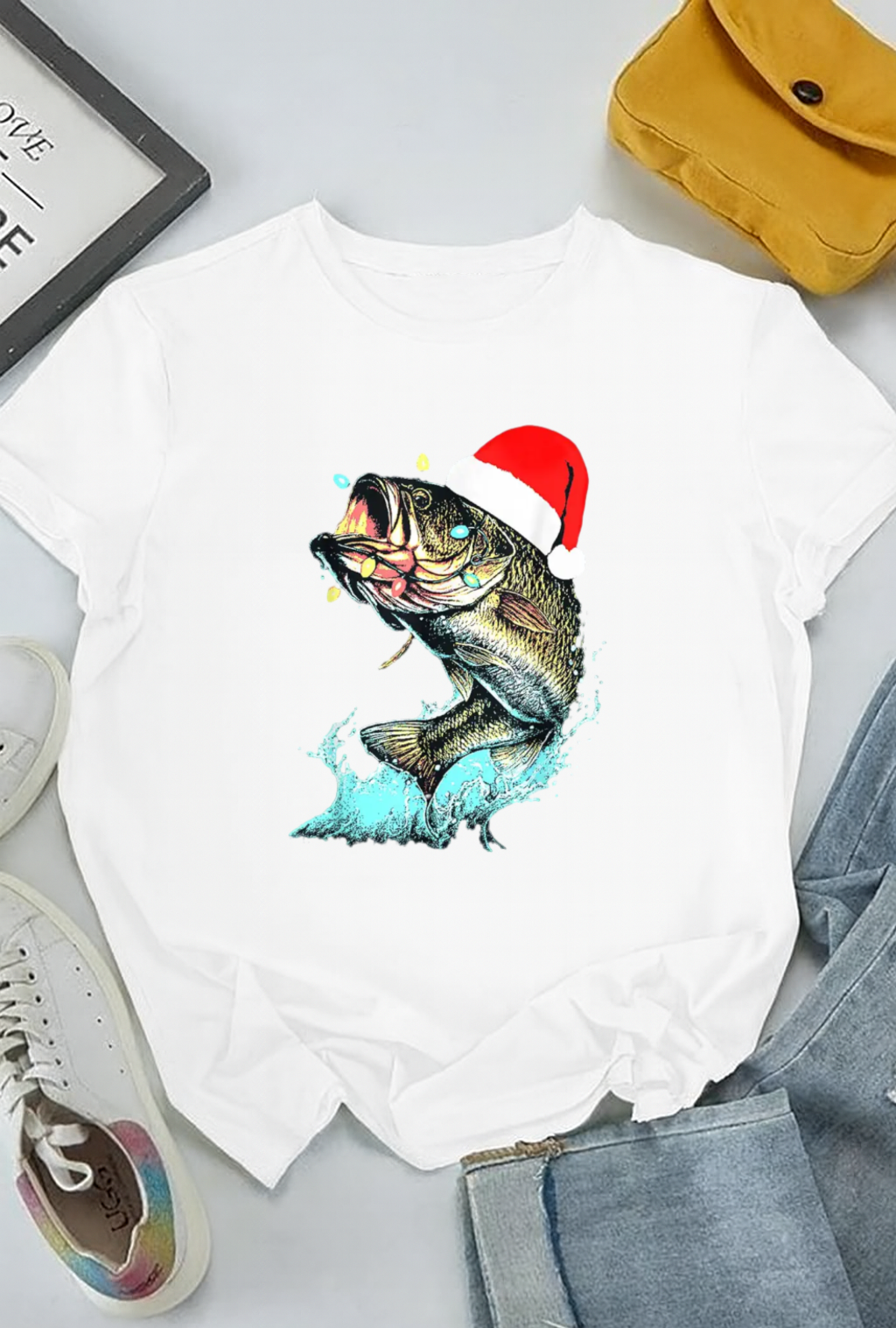 Christmas Dad Bass Fishing Funny St Nick Hat And Lights up to Size 5XL ...