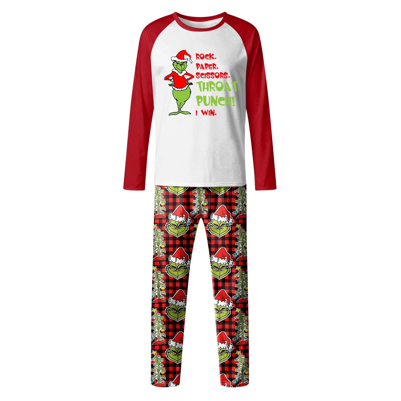 Christmas Dad Pajama Set Grin-ch Themed Red White Raglan Sleeve Top Red ...