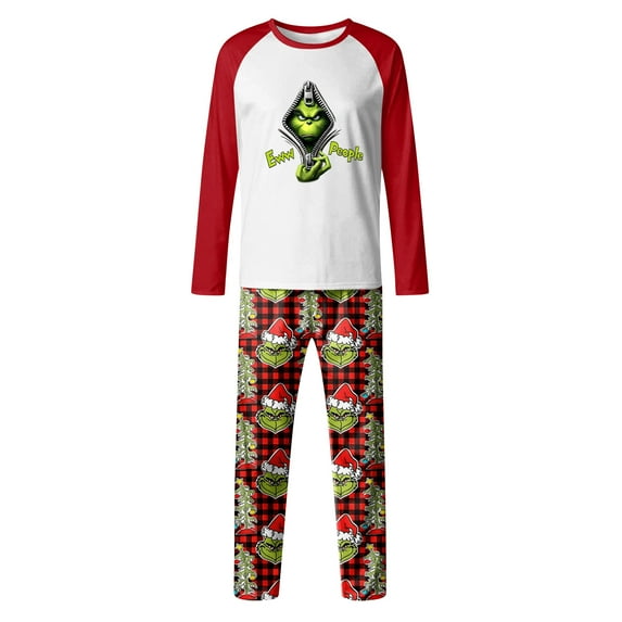Christmas Dad Pajamas Grin-ch Fleece-Wool Blend Long-Sleeve Shirt ...