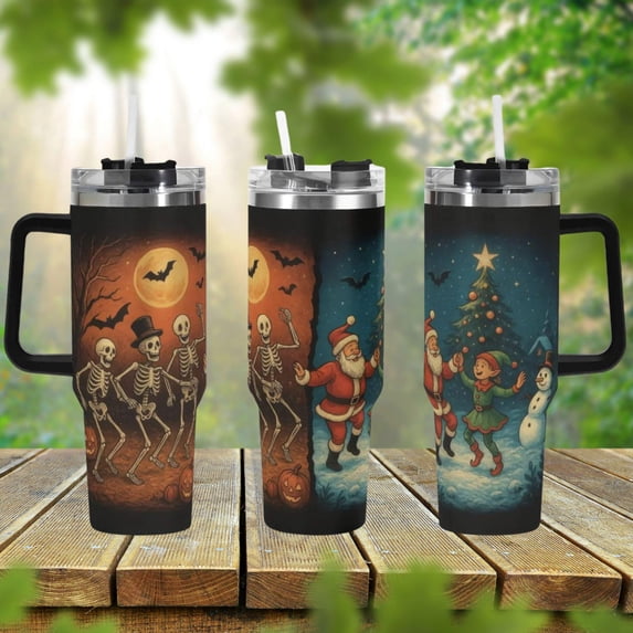 Christmas Dancing Skeletons 40oz Stainless Steel Tumbler With Handle ...