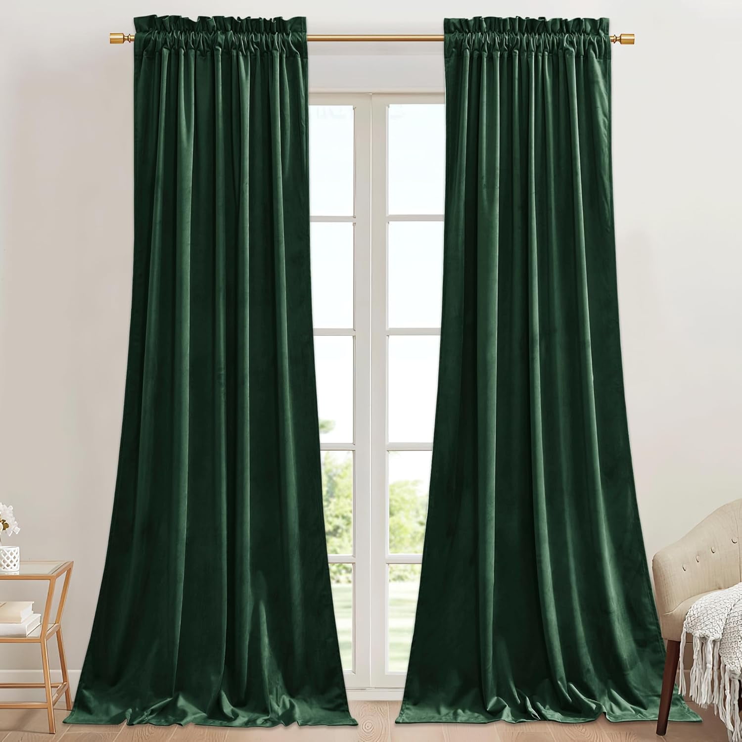 Christmas Dark Green Curtains Soft Thick Velvet Room Darkening Privacy Protect Panels for Window ...