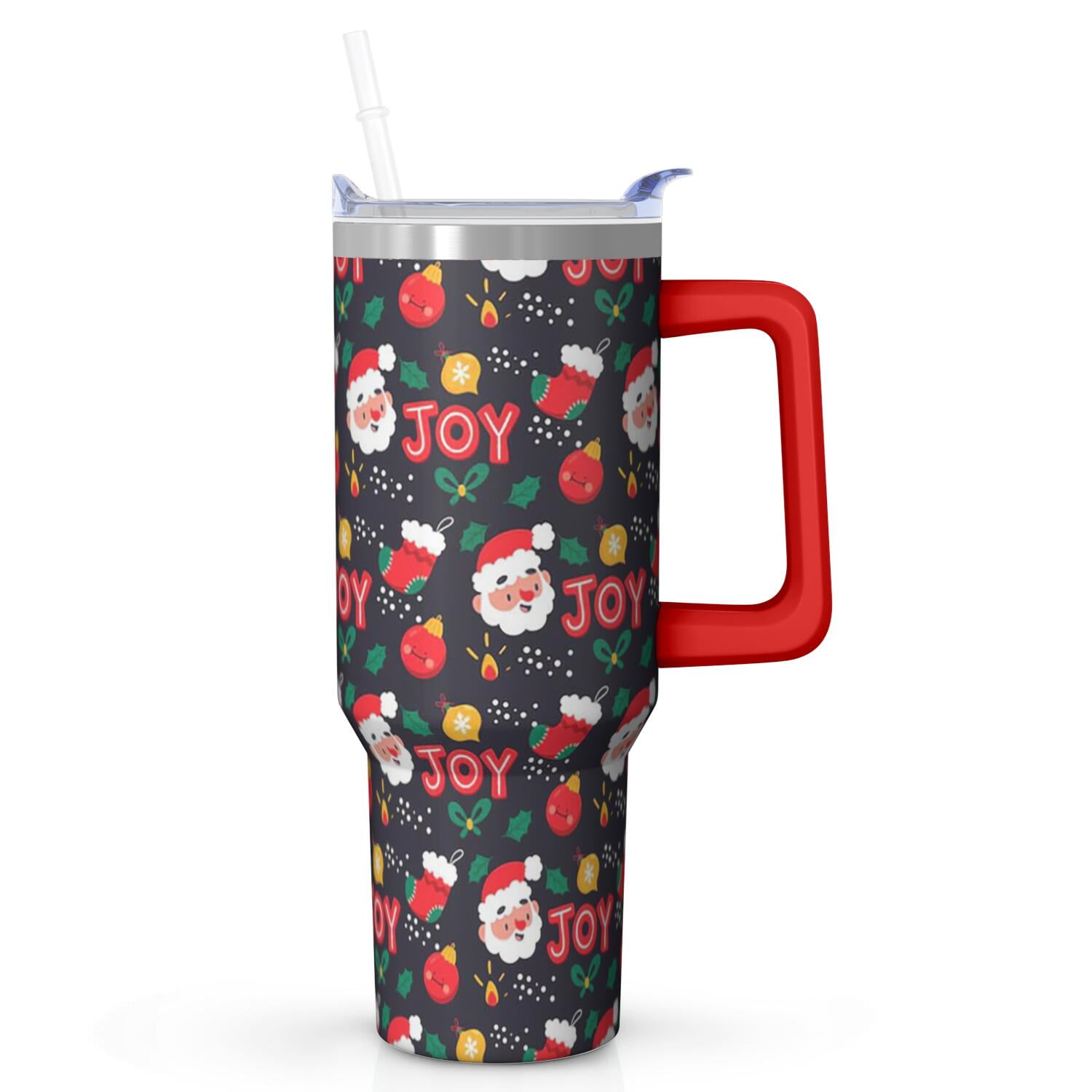 Christmas Day 40oz Tumbler with Straw and Handle, Holiday Santa Snowman ...