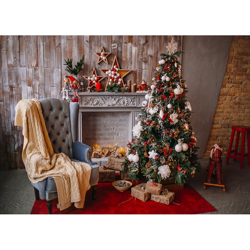 Christmas Day Fireplace Photography Backdrops Prop Window Living Room ...
