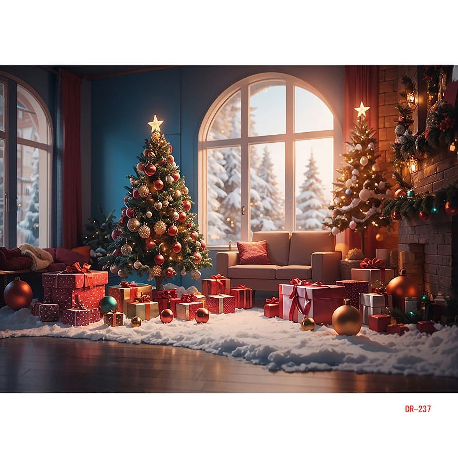 Christmas Day Fireplace Photography Backdrops Prop Window Living Room ...