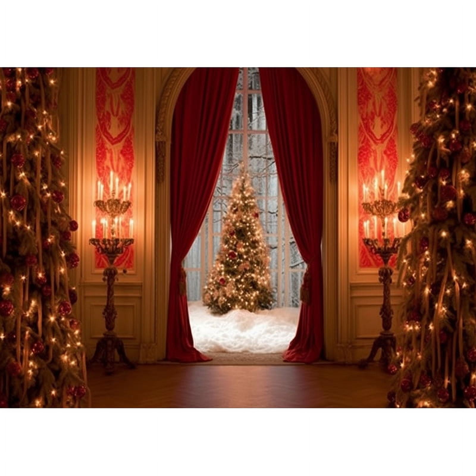 Christmas Day Fireplace Photography Backdrops Prop Window Living Room ...