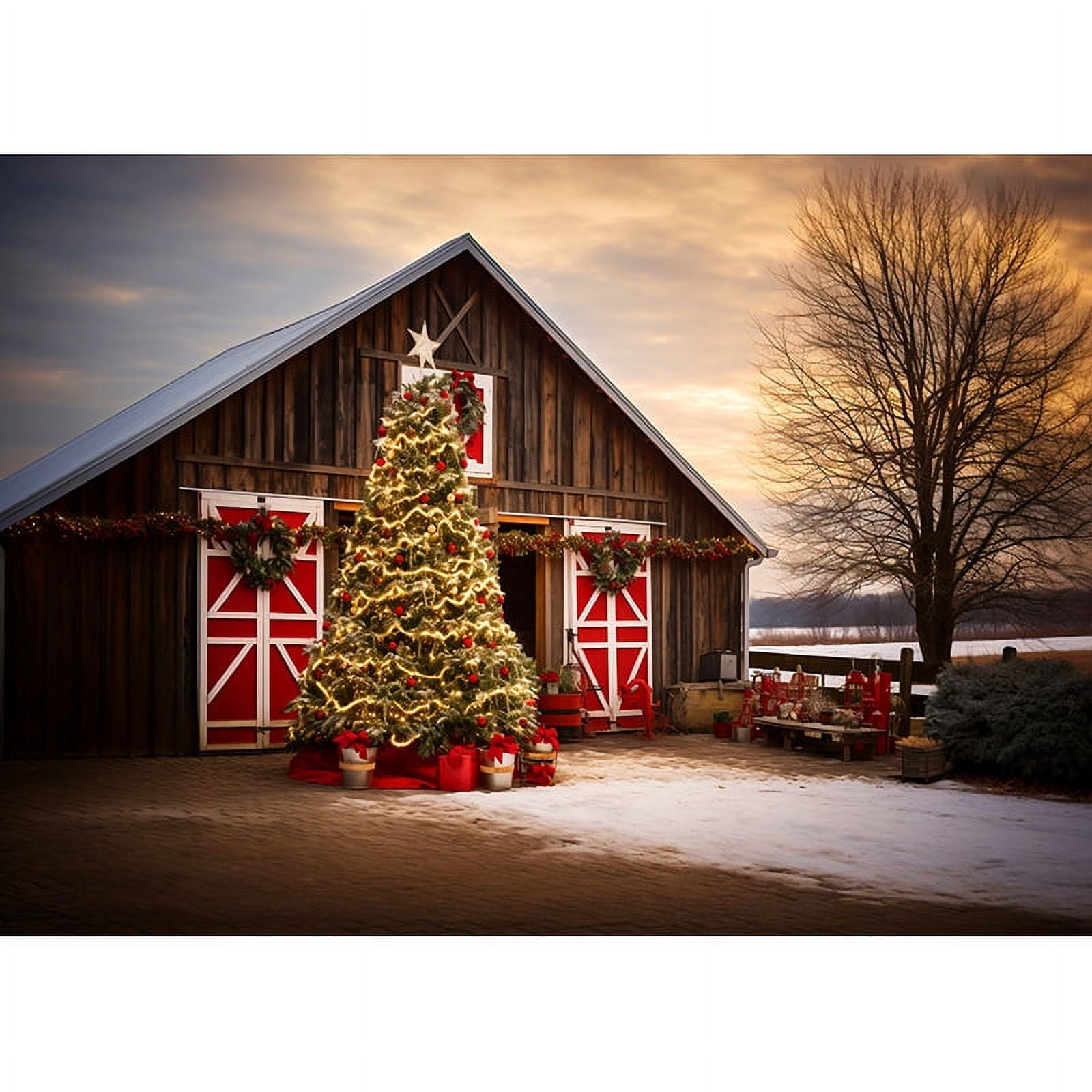 Christmas Day Fireplace Photography Backdrops Prop Window Living Room ...