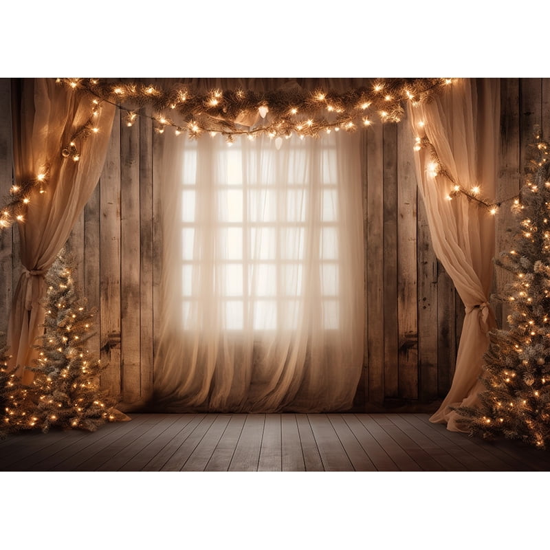 Christmas Day Fireplace Photography Backdrops Prop Window Living Room ...