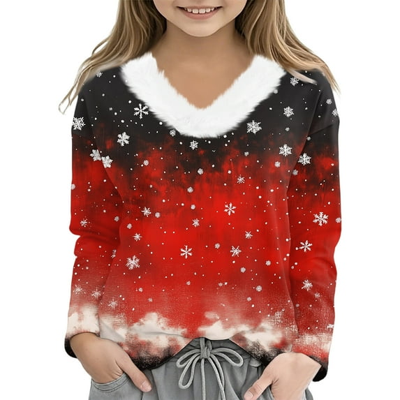 Christmas Day Girls Long Sleeve T Shirts Kids Girls' V-Neck Tee ...