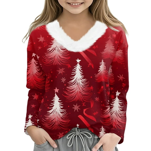 Christmas Day Girls Long Sleeve T Shirts Kids Girls' V-Neck Tee ...