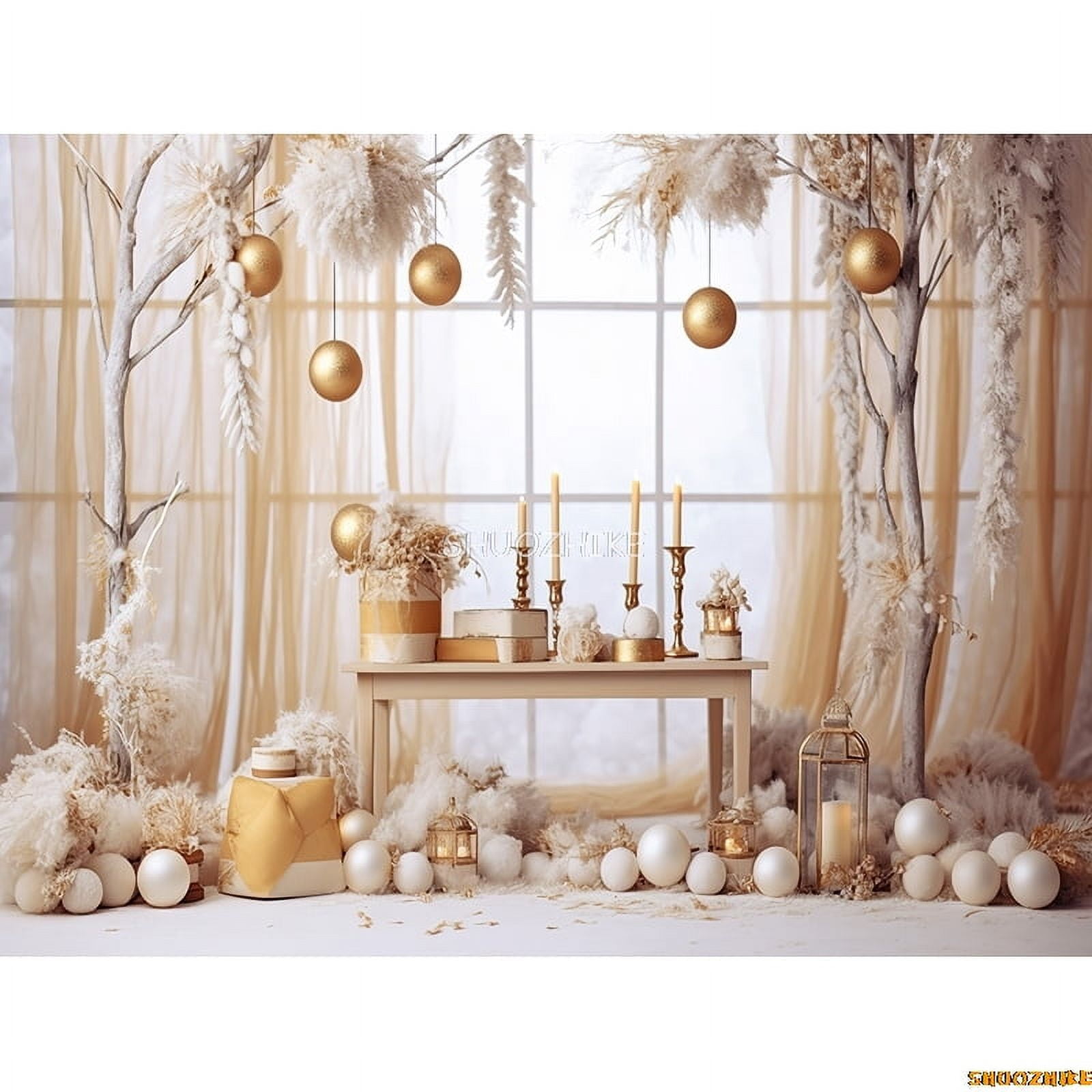 Christmas Day Photography Backdrops Prop Fireplace Window Winter Xmas ...