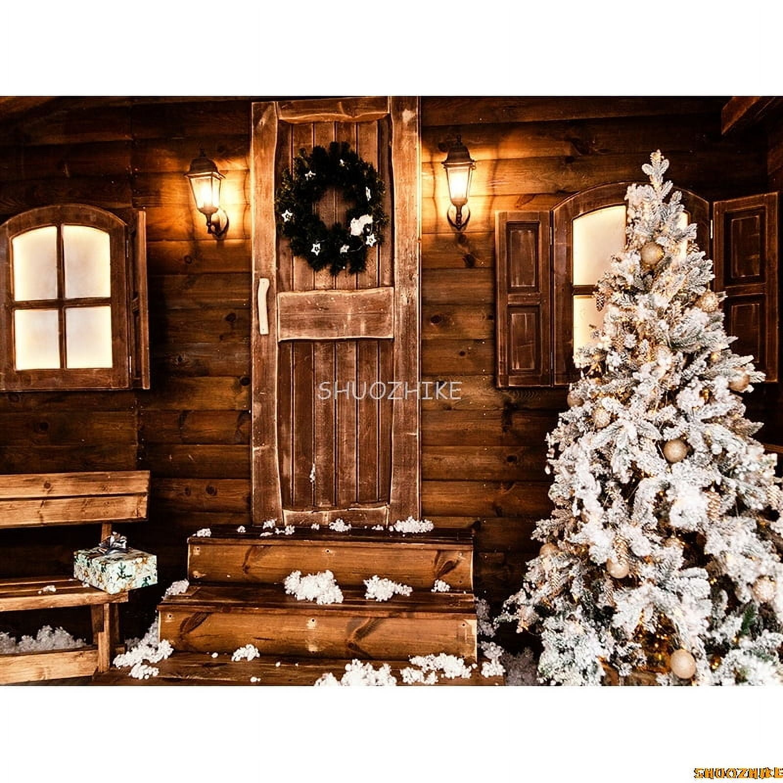Christmas Day Photography Backdrops Prop Fireplace Window Winter Xmas ...