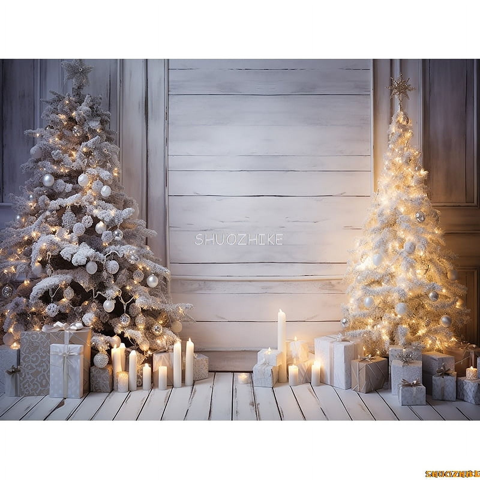 Christmas Day Photography Backdrops Prop Fireplace Window Winter Xmas Tree ration Flower Garland ...
