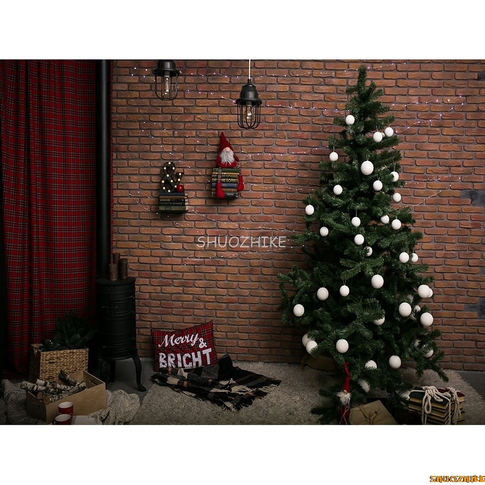 Christmas Day Photography Backdrops Prop Fireplace Window Winter Xmas ...