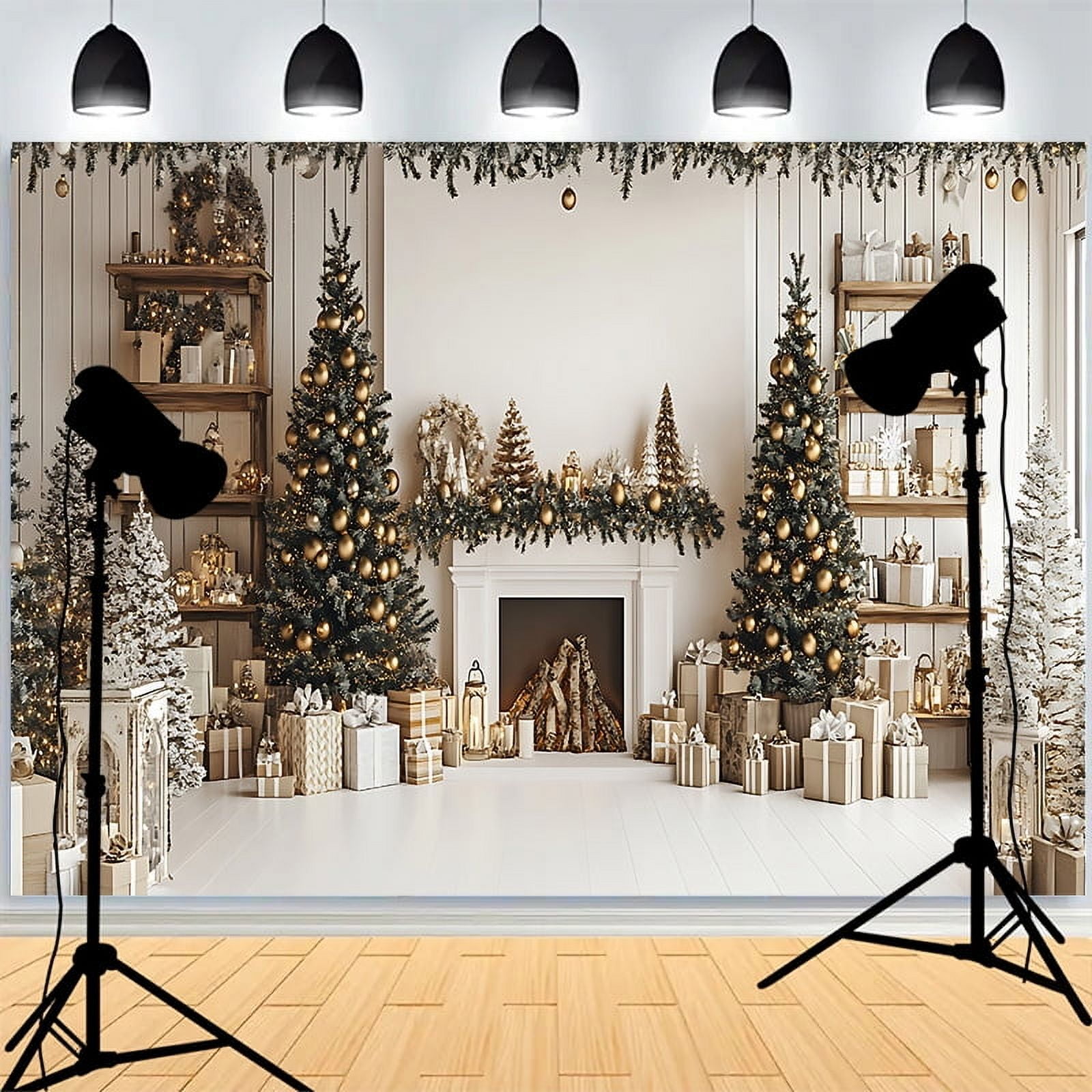 Christmas Day Photography Backdrops Snowman Xmas Eve Fireplace Window ...
