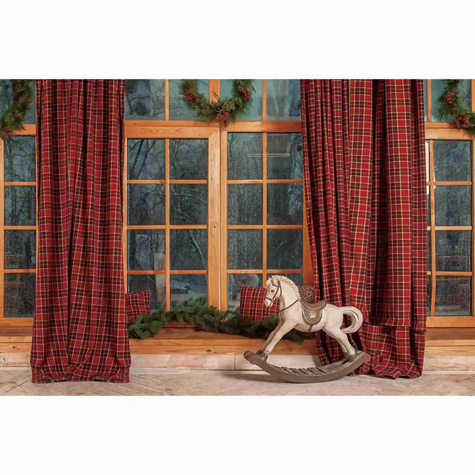 Christmas Day Photography Background Red Curtain Window Santa Photoz ...
